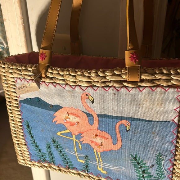 Bealls.Florida | Bags | Vintage Straw Handbag W Pink Flamingo | Poshmark